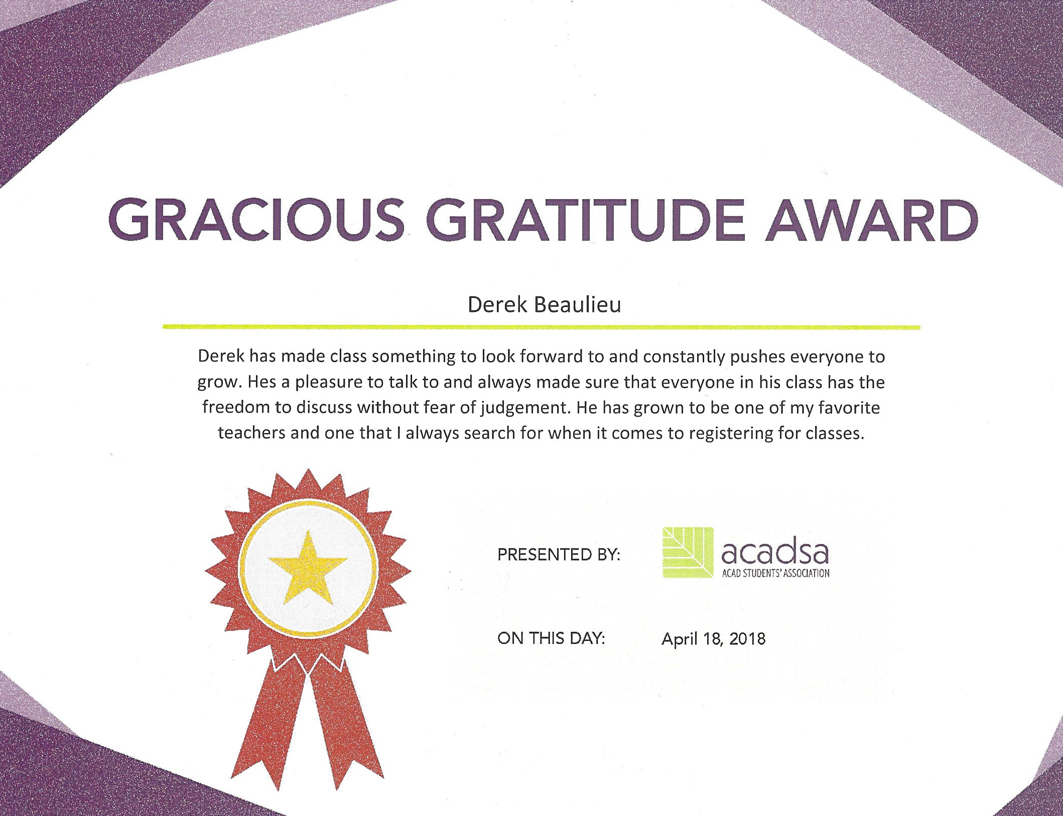 ACADSA Gracious Gratitude Awards | derek beaulieu's blog